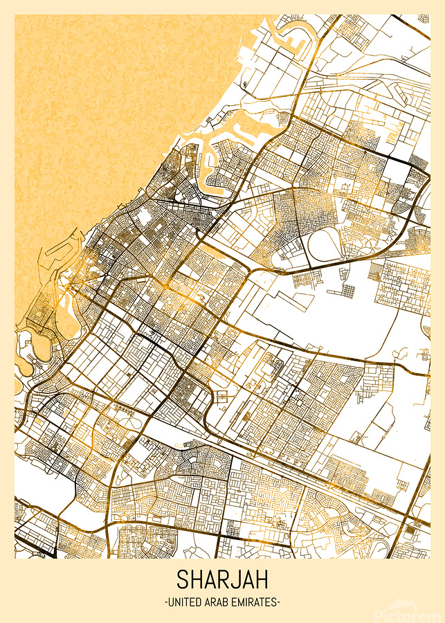 Sharjah United Arab Emirates City Map by Point Art Wall Art
