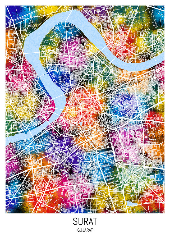 Surat Gujarat City Map by Point Art Wall Art