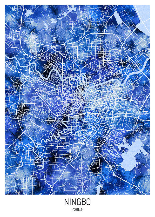 Ningbo China City Map by Point Art Wall Art