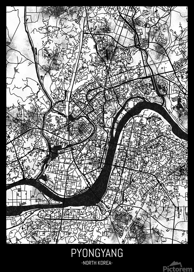 Pyongyang North Korea City Street Map by Point Art Wall Art