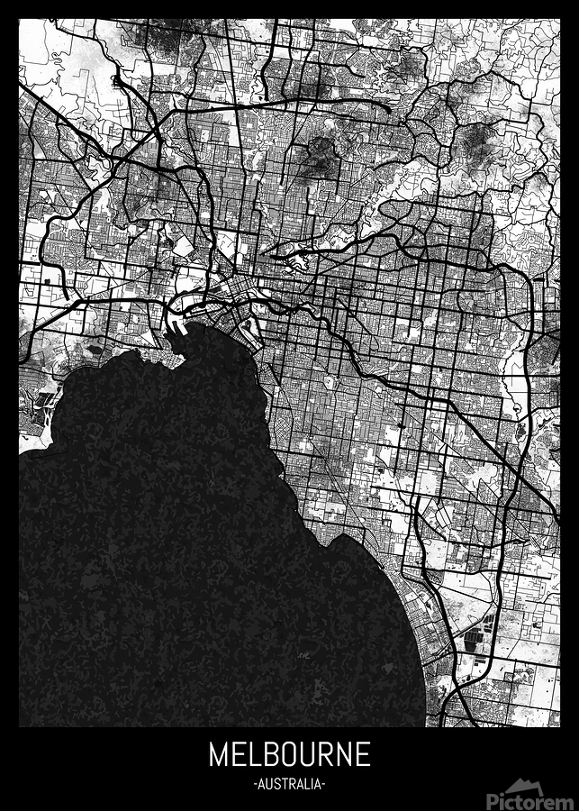 Melbourne Australia City Street Map by Point Art Wall Art