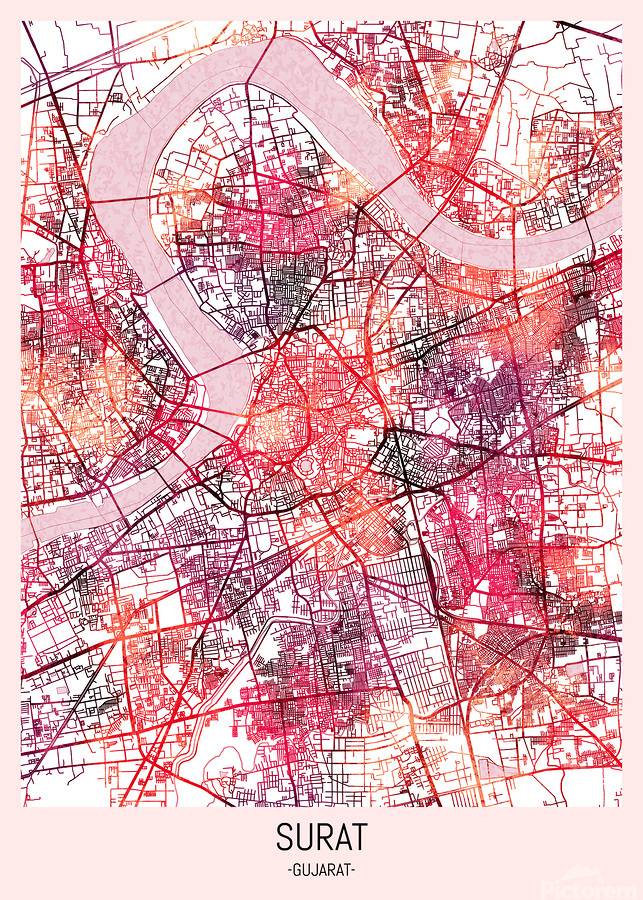 Surat City Downtown Street Map by Point Art Wall Art