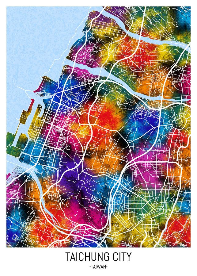 Taichung City Taiwan City Map by Point Art Wall Art