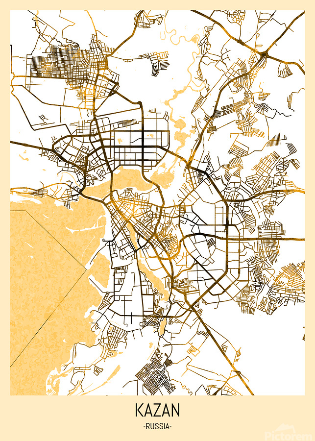 Kazan Russia City Map by Point Art Wall Art