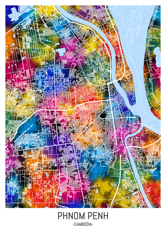 Phnom Penh Cambodia City Map by Point Art Wall Art