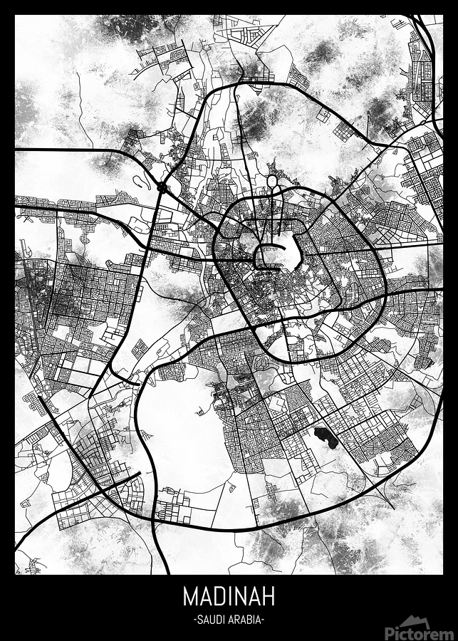 Madinah Saudi Arabia City Street Map by Point Art Wall Art