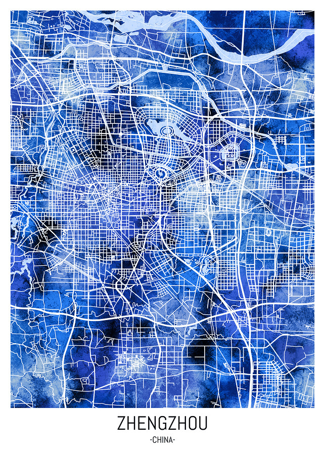 Zhengzhou China City Map by Point Art Wall Art