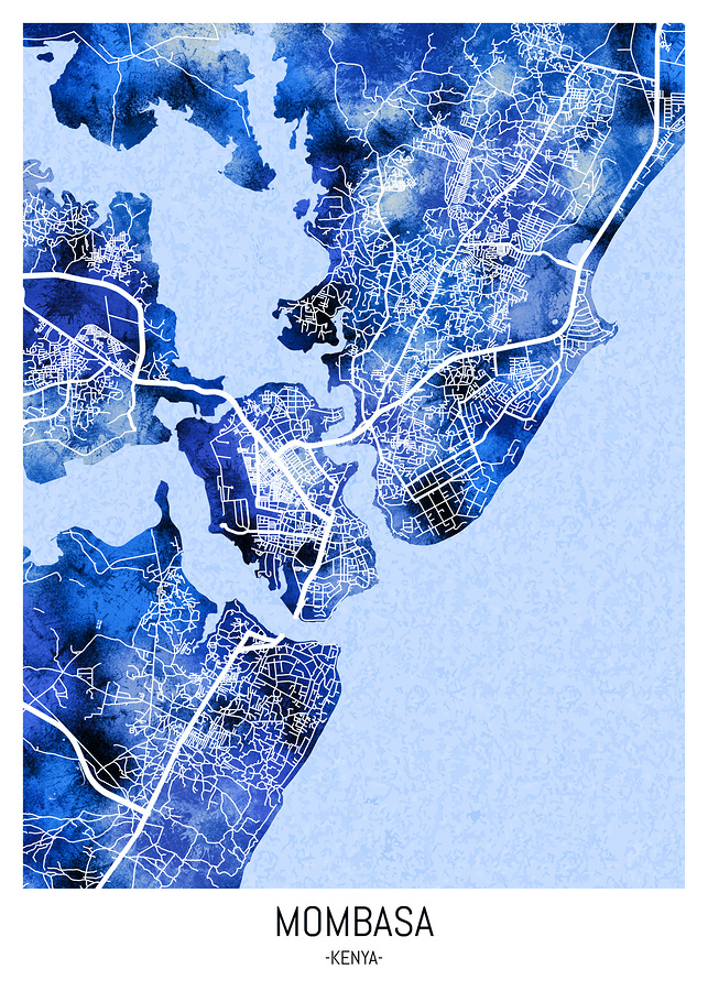 Mombasa Kenya City Map by Point Art Wall Art