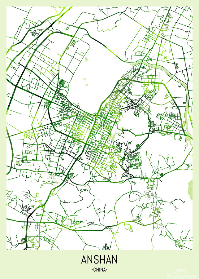 Anshan China City Map by Point Art Wall Art