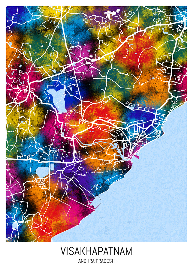 Visakhapatnam Andhra Pradesh Map by Point Art Wall Art