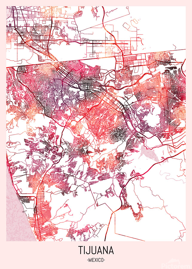 Tijuana City Downtown Street Map by Point Art Wall Art