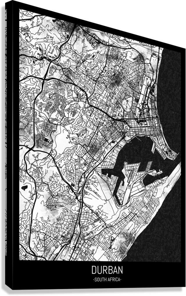 Durban South Africa City Street Map by Point Art Wall Art