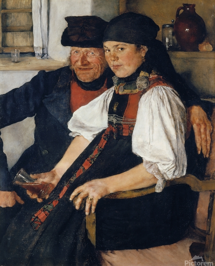 Elderly Farmer and Young Girl [1876–1877] by Wilhelm Leibl [1844–1900] by MyCozyFineArt Wall Art