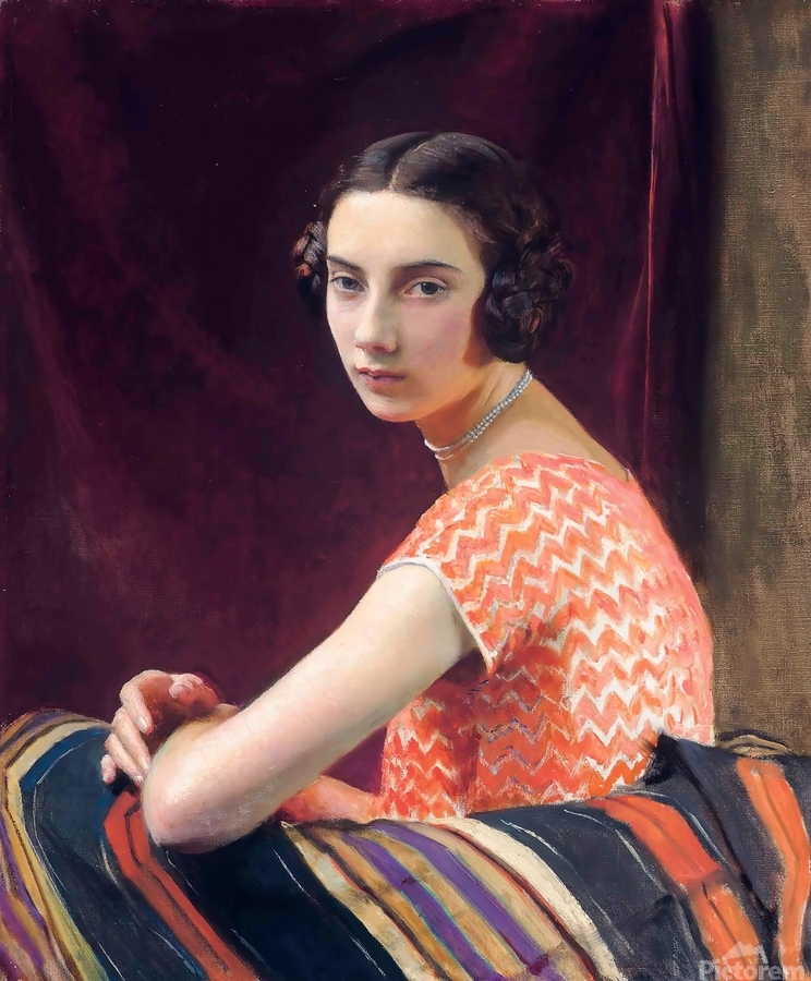 The Orange Dress [1926] by George Spencer Watson [1869–1934] by MyCozyFineArt Wall Art