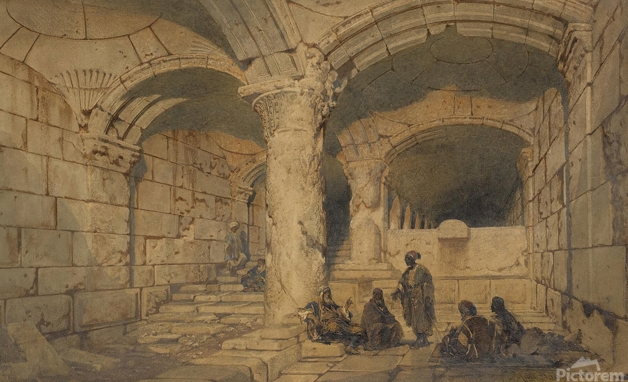Arab figures in a vault within the Al–aqsa mosque. Jerusalem [1863] by ...