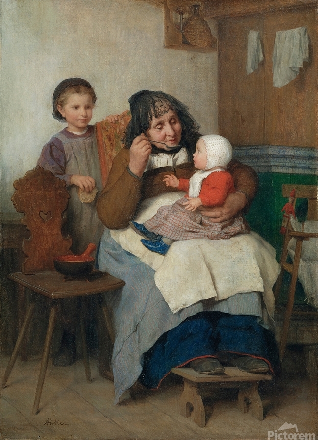 Grandmother Spooning The Soup To Her Grandchild [1868] by Albert Anker ...