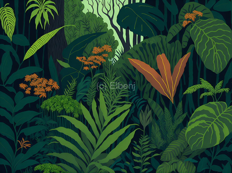 The jungle in a Henri Rousseau style by Elbenj Wall Art