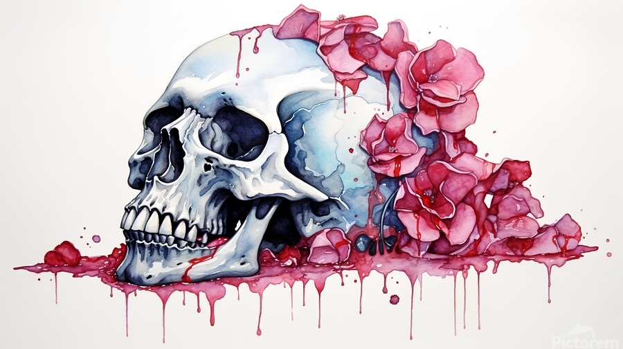 ink melting skull with roses by xXshinyrockXx Wall Art