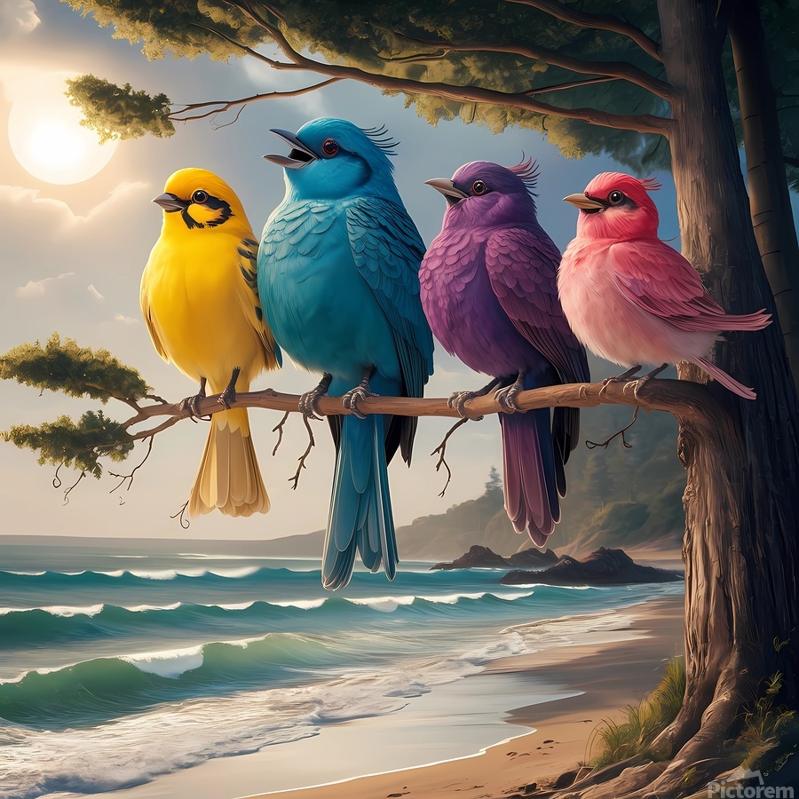 Four birds were singing by NANAWAY Wall Art