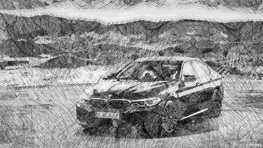 BMW M5 Blue Car Modern Cars Etching Poster by ASAR STUDIOS Wall Art