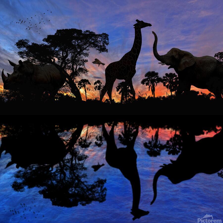photo manipulation sunset silhouette by Adriart Wall Art