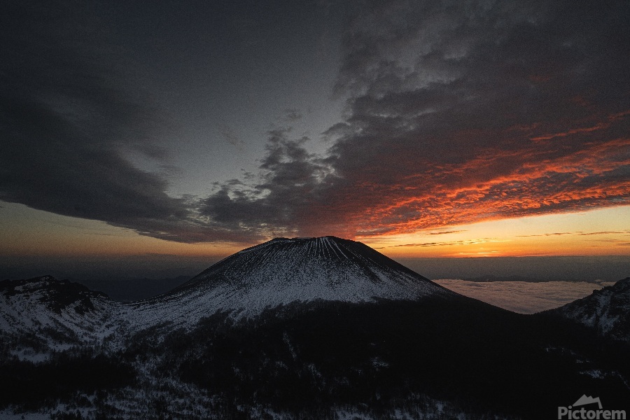volcano mountain sunrise sunset by Adriart Wall Art