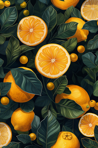 citrus colour one line abstract art simple by Maxleron Wall Art