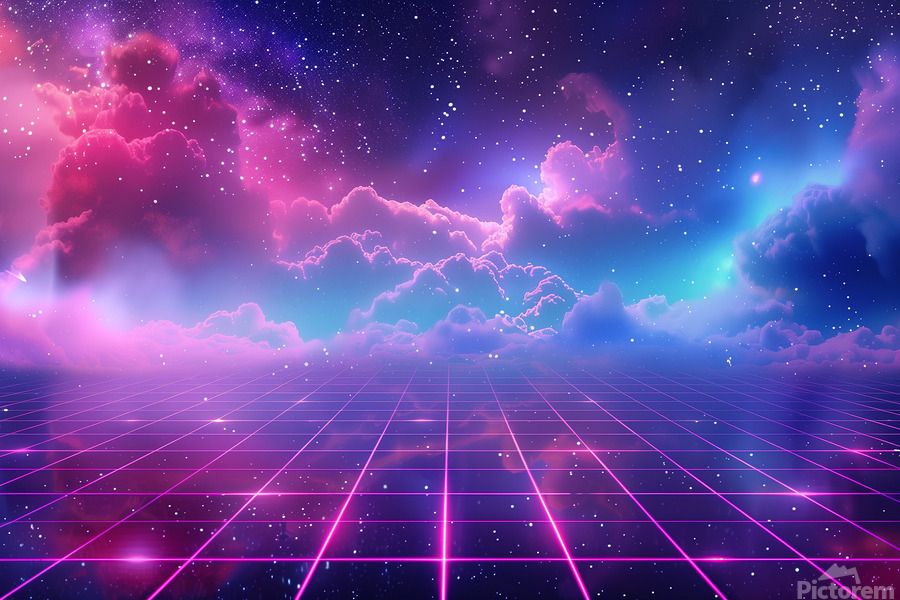 Backdrop for banner retrowave grid by Maxleron Wall Art