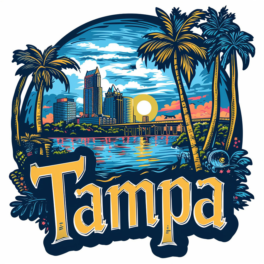 Tampa sticker. black outline with color by Maxleron Wall Art