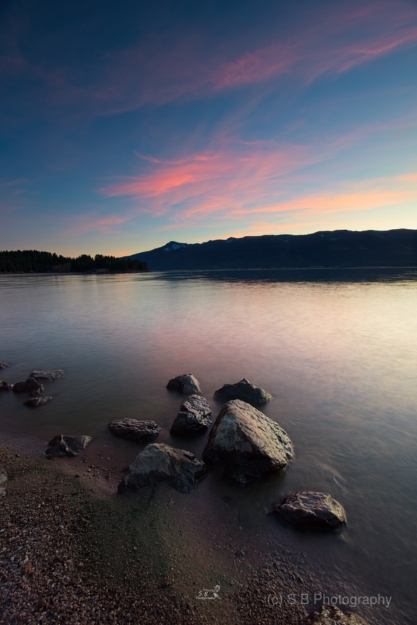 Fall Lakeside Sunset by S B Photography Wall Art