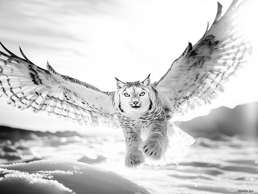 The magnificent flying Snowy Lynx by HueZo Wall Art
