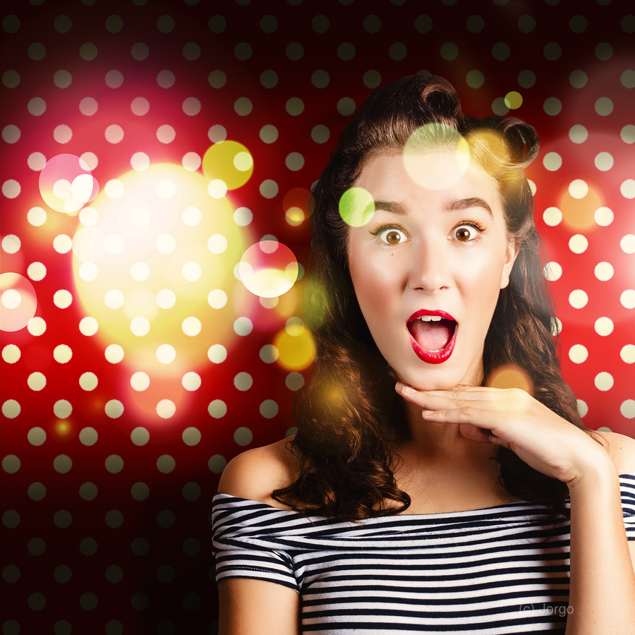 Speechless pinup woman in jaw dropping shock by Jorgo Wall Art