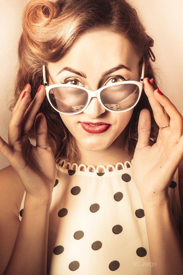 Vintage polka dot pin up lady by Jorgo Wall Art