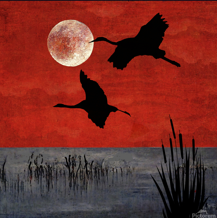 Blood Moon with Cranes by Angela Bull Wall Art