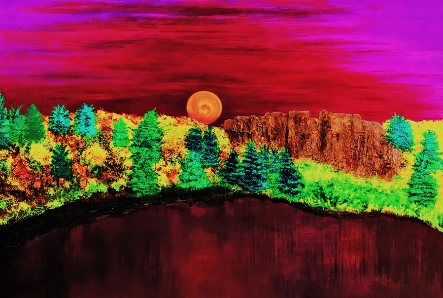 Red Sunset Pond by Donnie Lee Harris Wall Art
