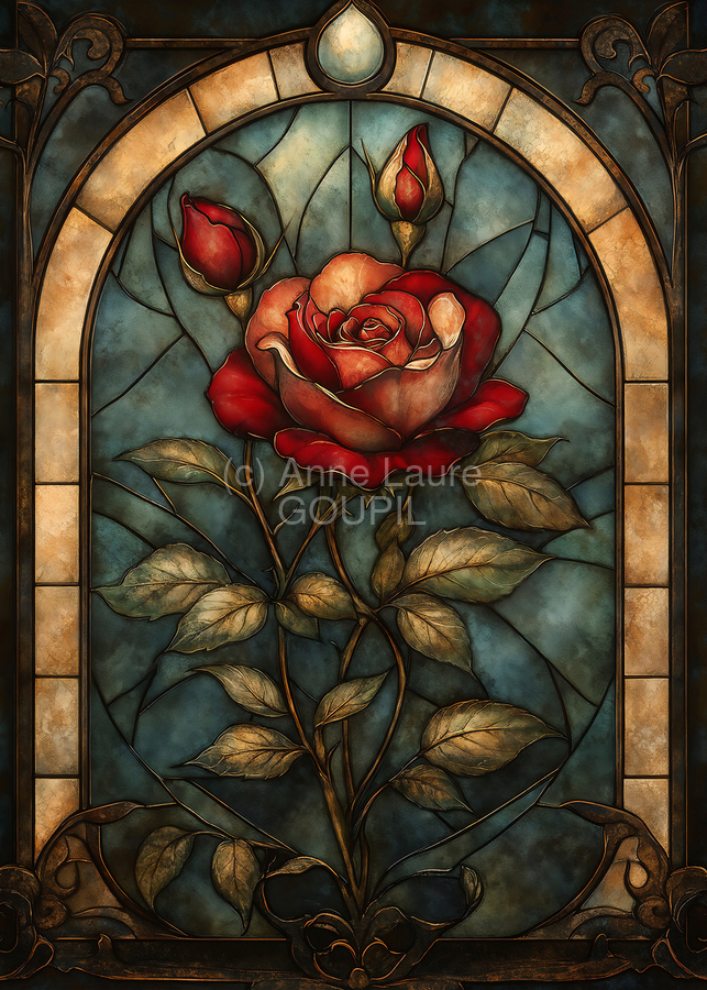 Stained Glass Red Rose by Anne Laure GOUPIL Wall Art