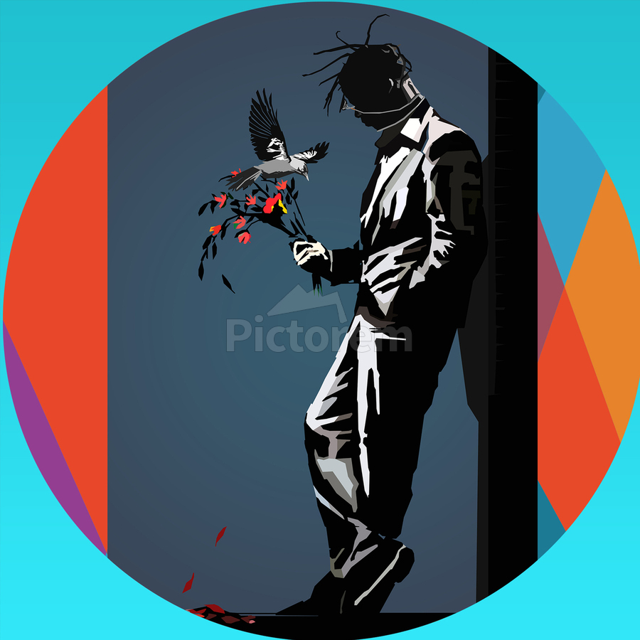 Banksy Flower Travis Scott by PDARTACE Wall Art