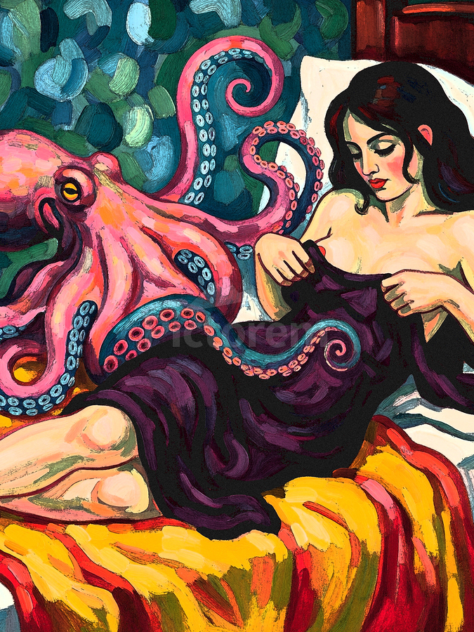 Woman With Octopus In Bed by Vision Art Wall Art