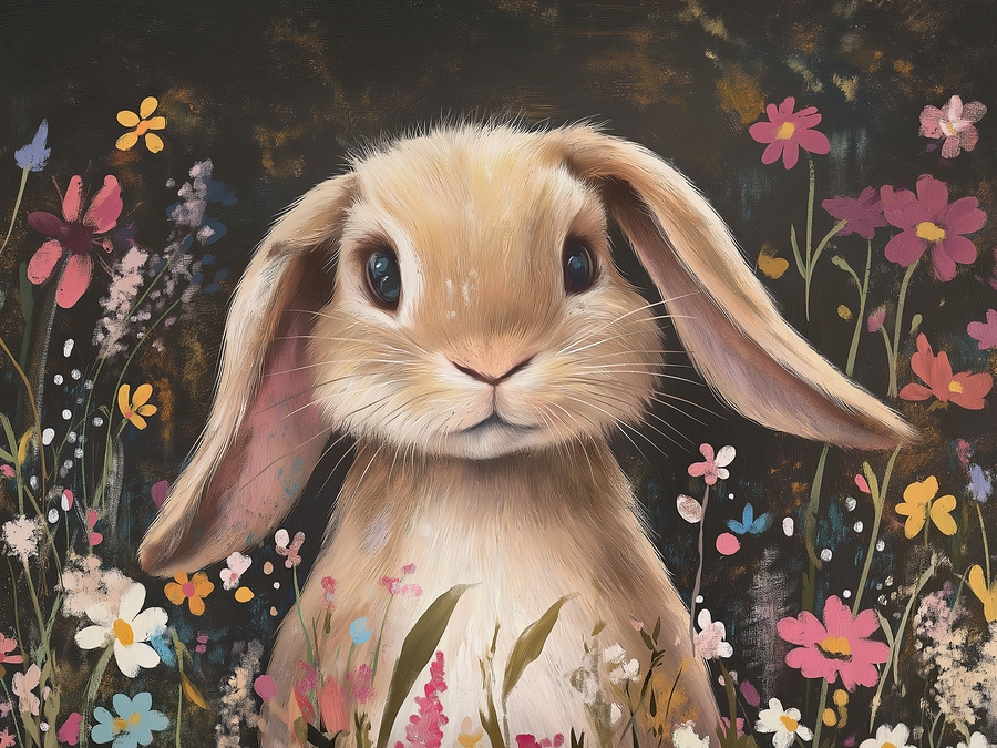 Floppy Eared Whimsical Bunny 0419GJ by WhisperWillow Studios Wall Art