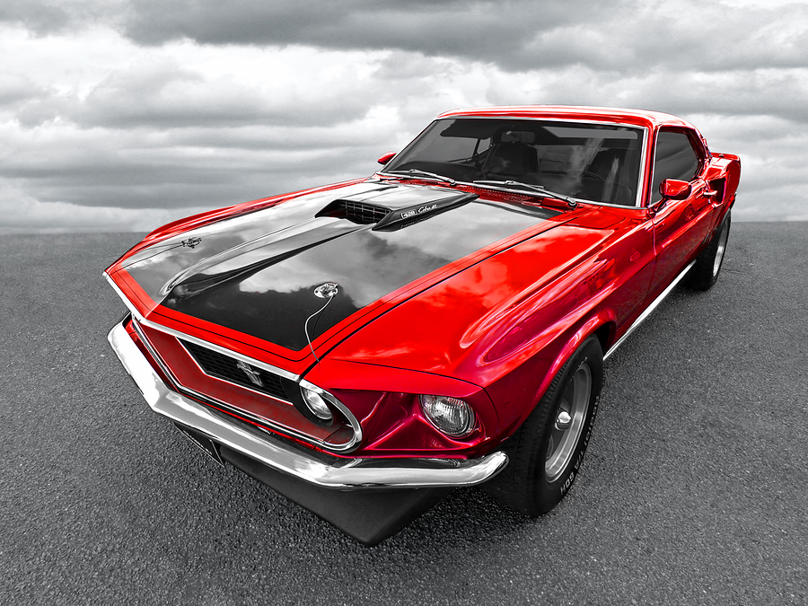1969 Red 428 Mach 1 Cobra Jet Mustang by Gill Billington Wall Art