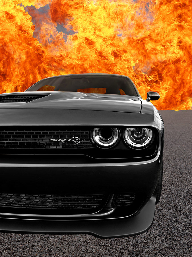 Dodge Hellcat SRT With Flames by Gill Billington Wall Art