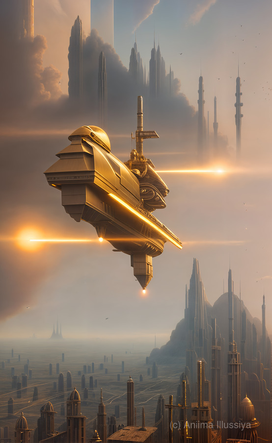 Golden Spaceship by Aniima Illussiya Wall Art