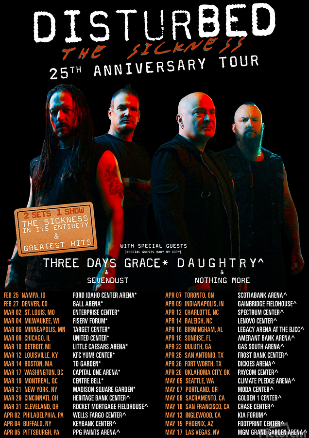 Disturbed The Sickness 25th ANNIVERSARY NORTH AMERICAN TOUR DATE 2025 ...