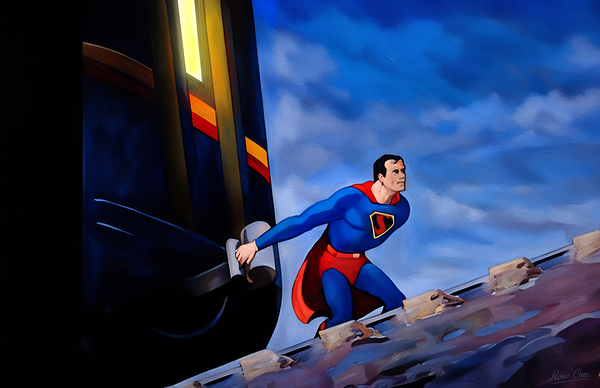 1943 Superman Pulling Train by Row One Brand Wall Art