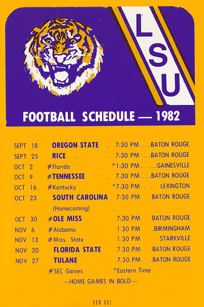 1982 LSU Football Schedule Art by Row One Brand Wall Art