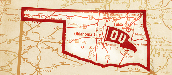 1960 Oklahoma State Map & OU Pennant Art by Row One Brand Wall Art