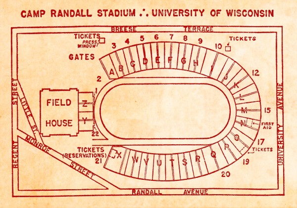 Vintage Camp Randall Stadium Map Poster by Row One Brand Wall Art