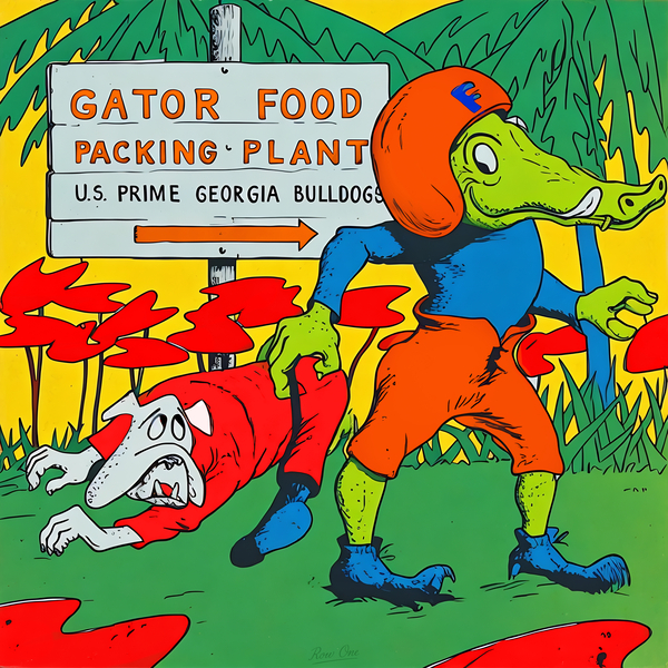 1956 Florida Gator and Georgia Bulldog Cartoon by Row One Brand Wall Art