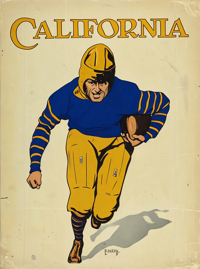 Vintage Cal Bears Football Player Art by Row One Brand Wall Art