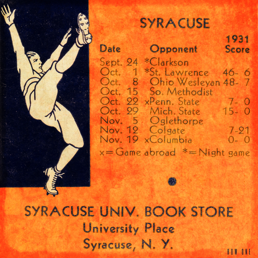 1931 Syracuse Football Schedule Art by Row One Brand Wall Art